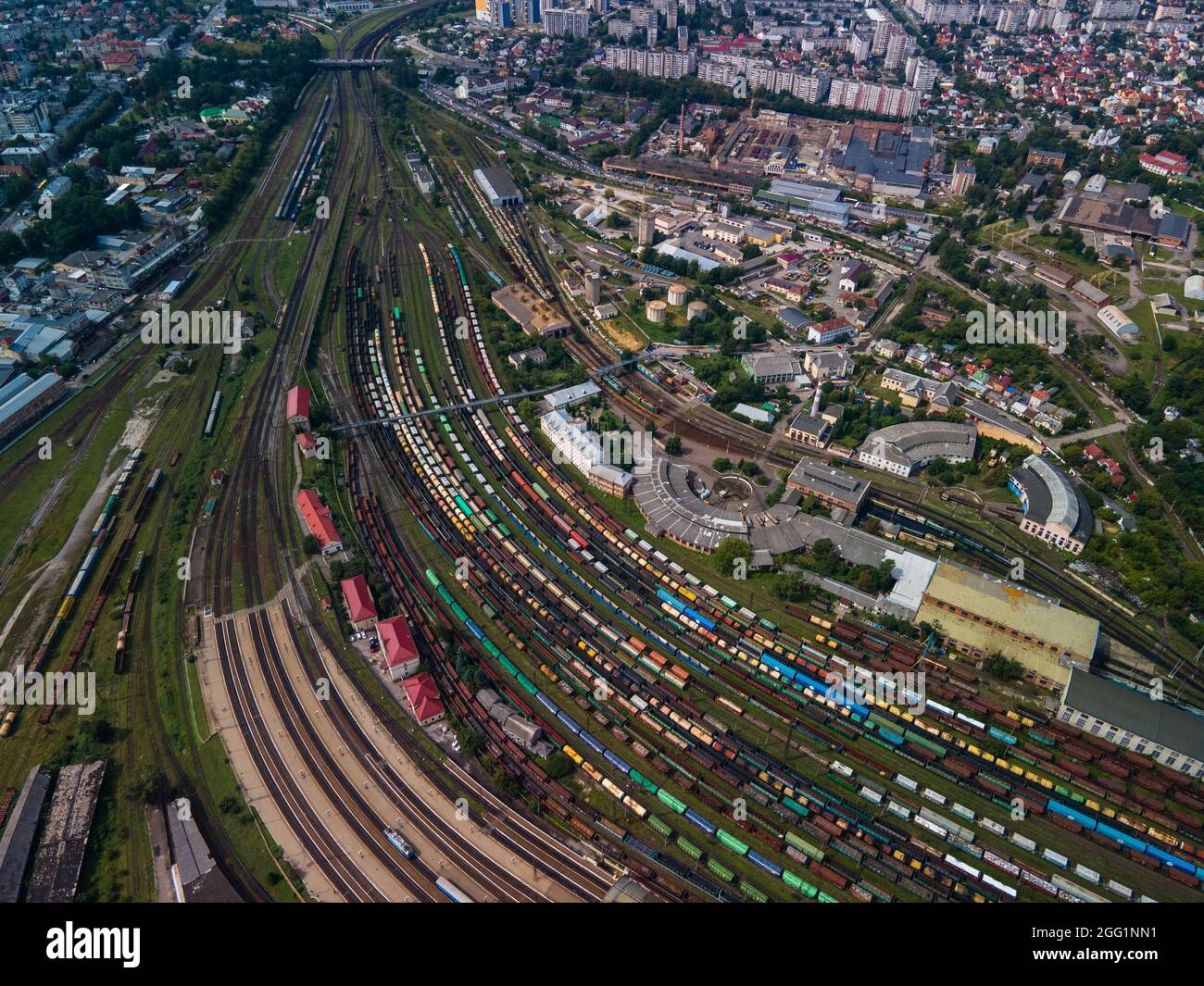 aerial view of railroad hub city urban Stock Photo - Alamy