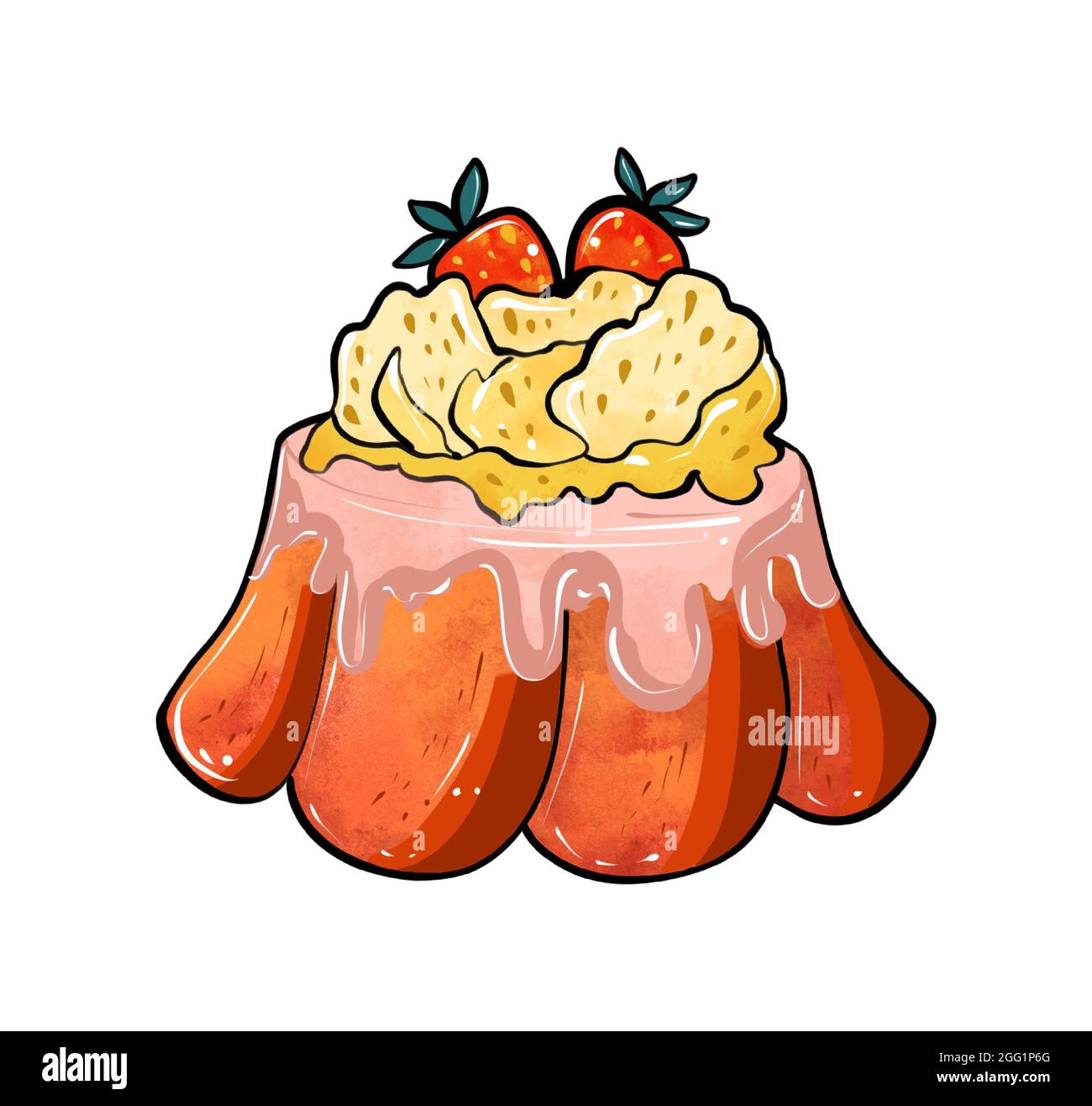 Illustration of a colored drawing of sweets: red brown cake pudding ...