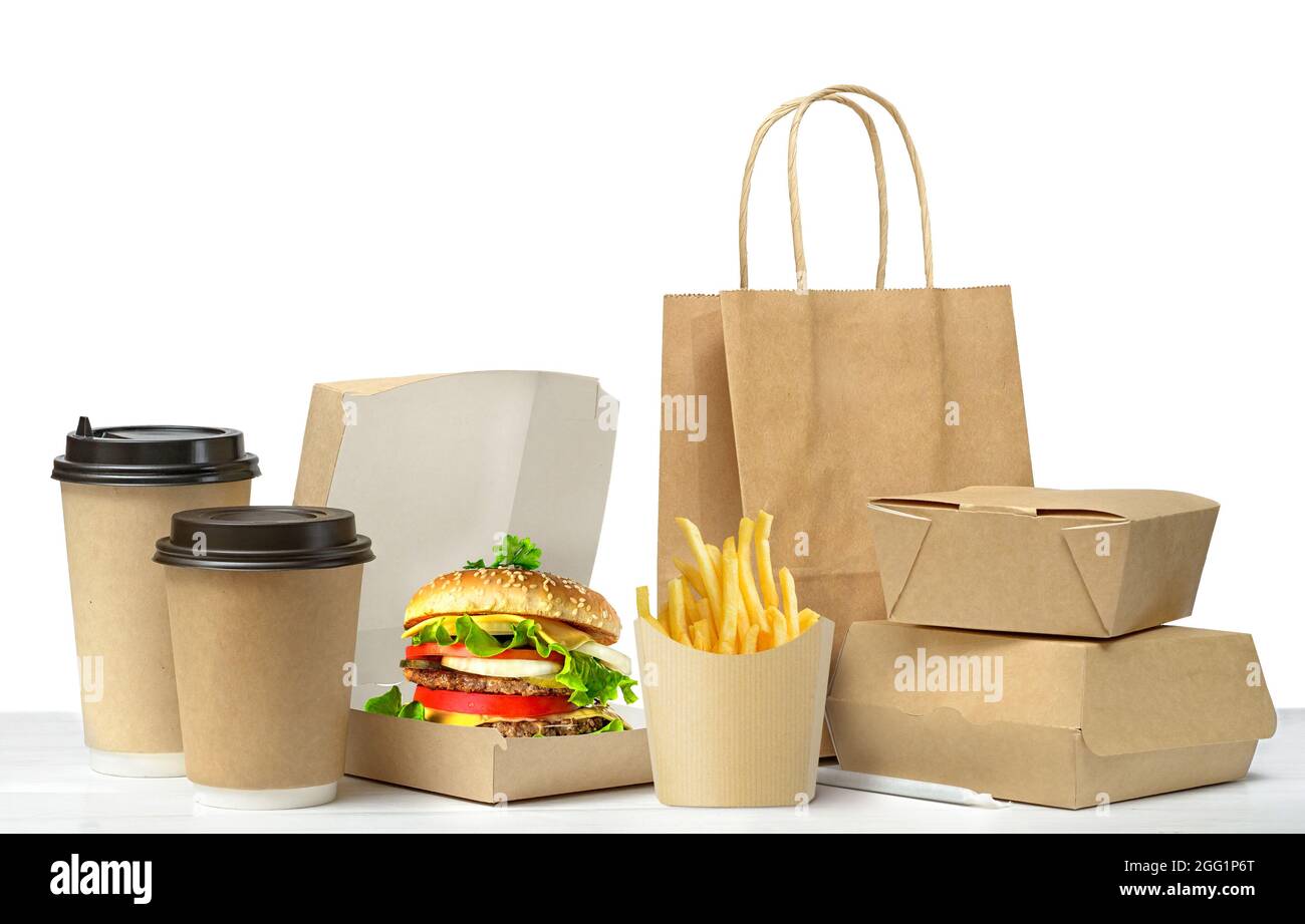 Fast food big lunch set isolated on white Stock Photo - Alamy