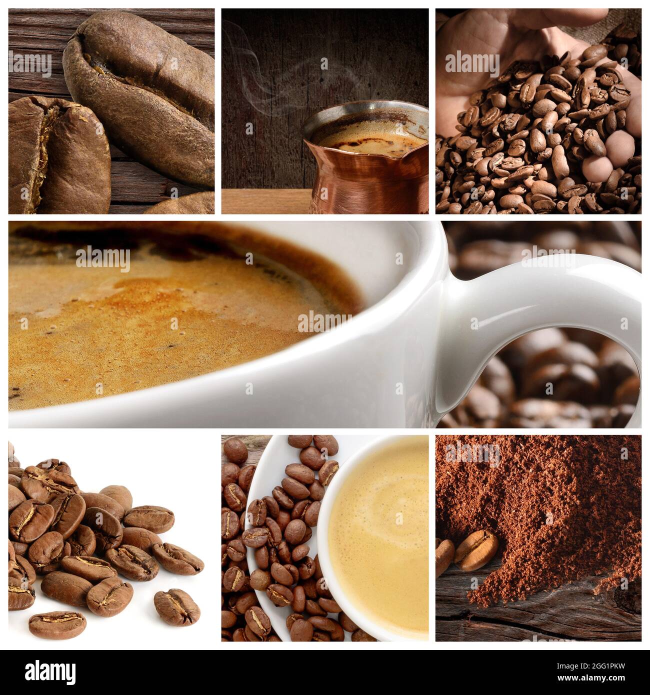 Coffee collage with coffee cup and beans Stock Photo - Alamy