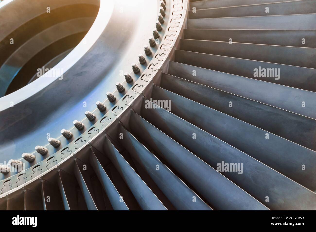 The blades of the gas turbine engine on the rotor disk. Structural ...