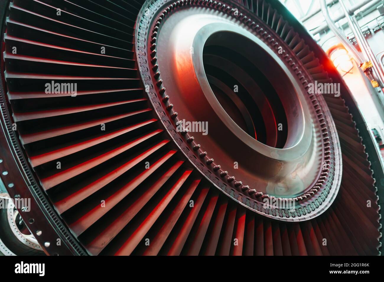 The blades of the gas turbine engine on the rotor disk. Structural ...