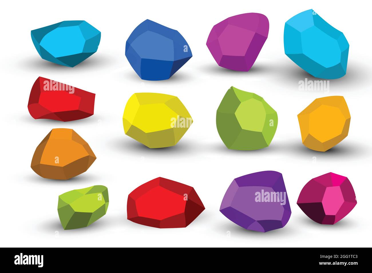 Cartoon stones. Rock stone isometric set. Colorful boulders, natural ...