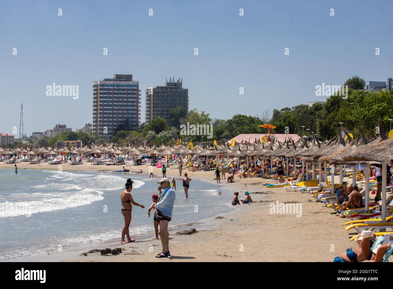 SATUR, ROMANIA - Aug 02, 2021: The tourists in the Black Sea and on the ...