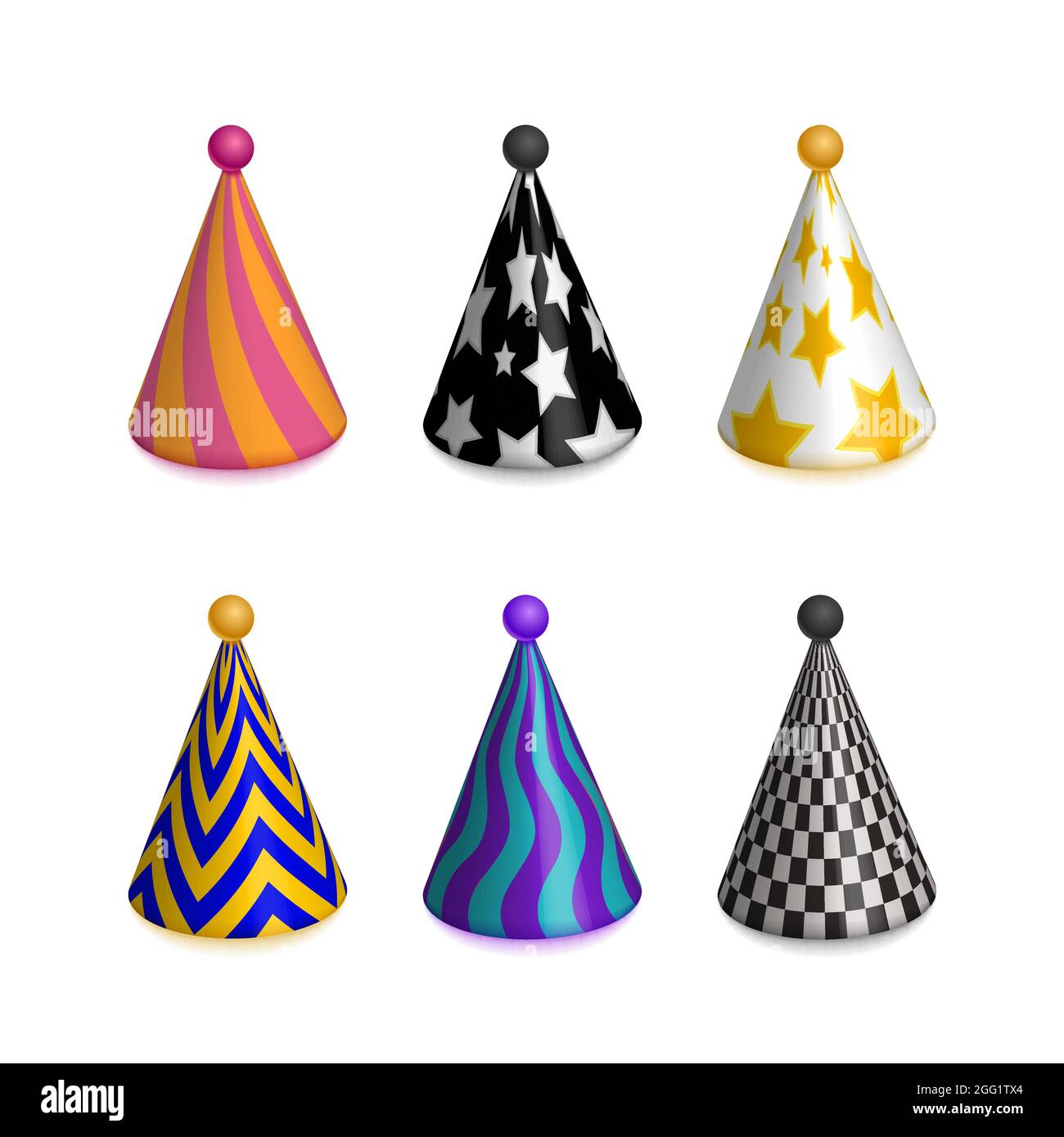 Set of bright colorful party hat caps for celebration on white Stock ...
