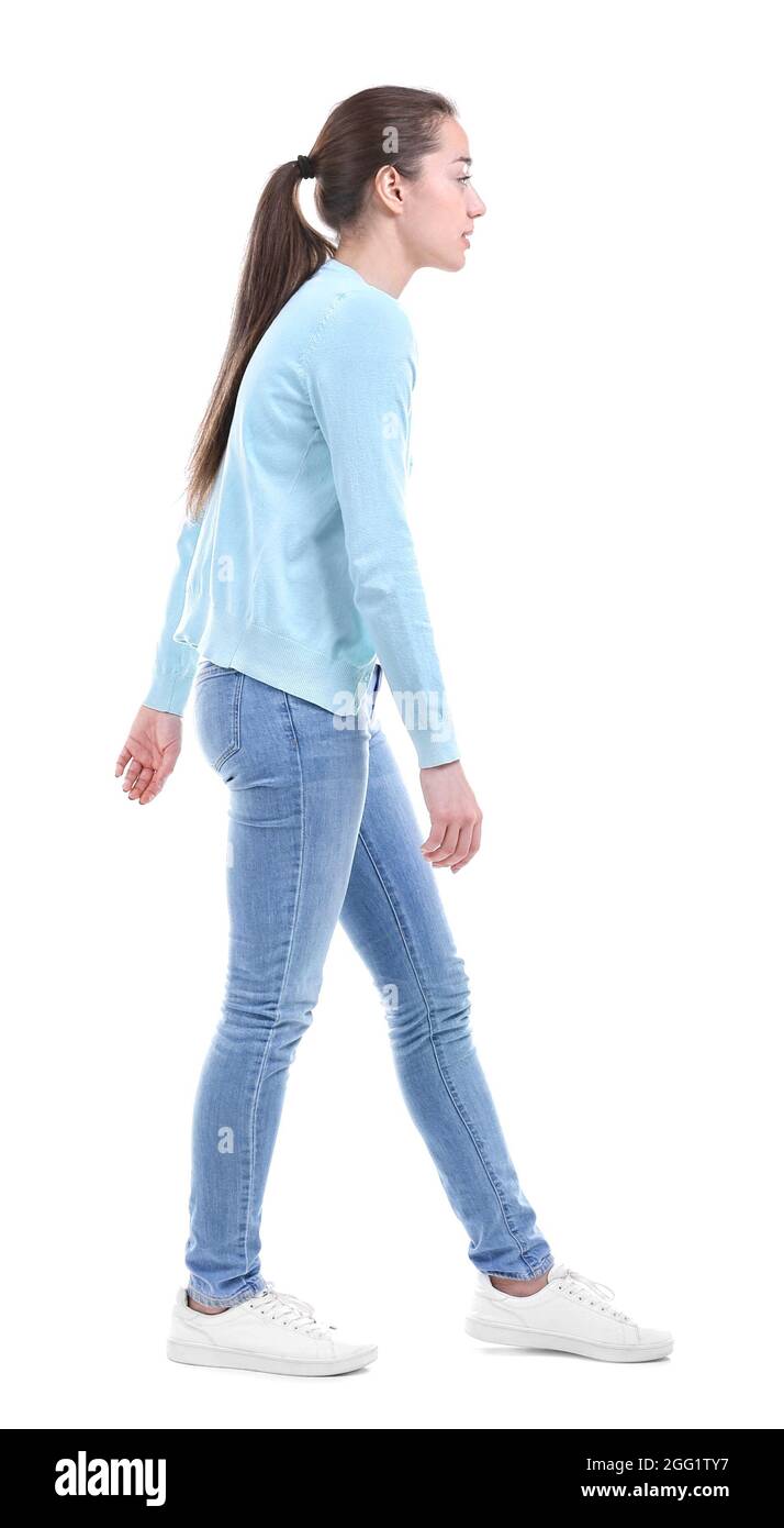 Posture concept. Young woman on white background Stock Photo - Alamy