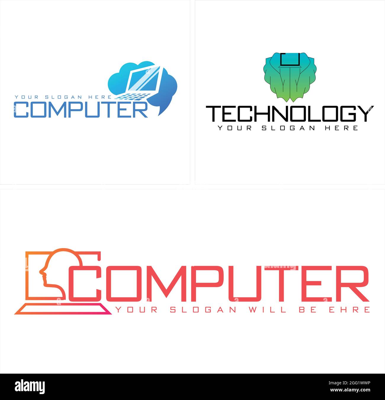 Technology with icon computer and brain logo design vector Stock Vector ...