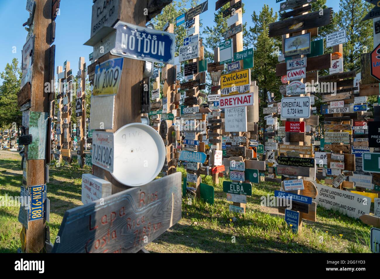Sign Post Forest in Watson Lake Township, Canada Stock Photo - Alamy