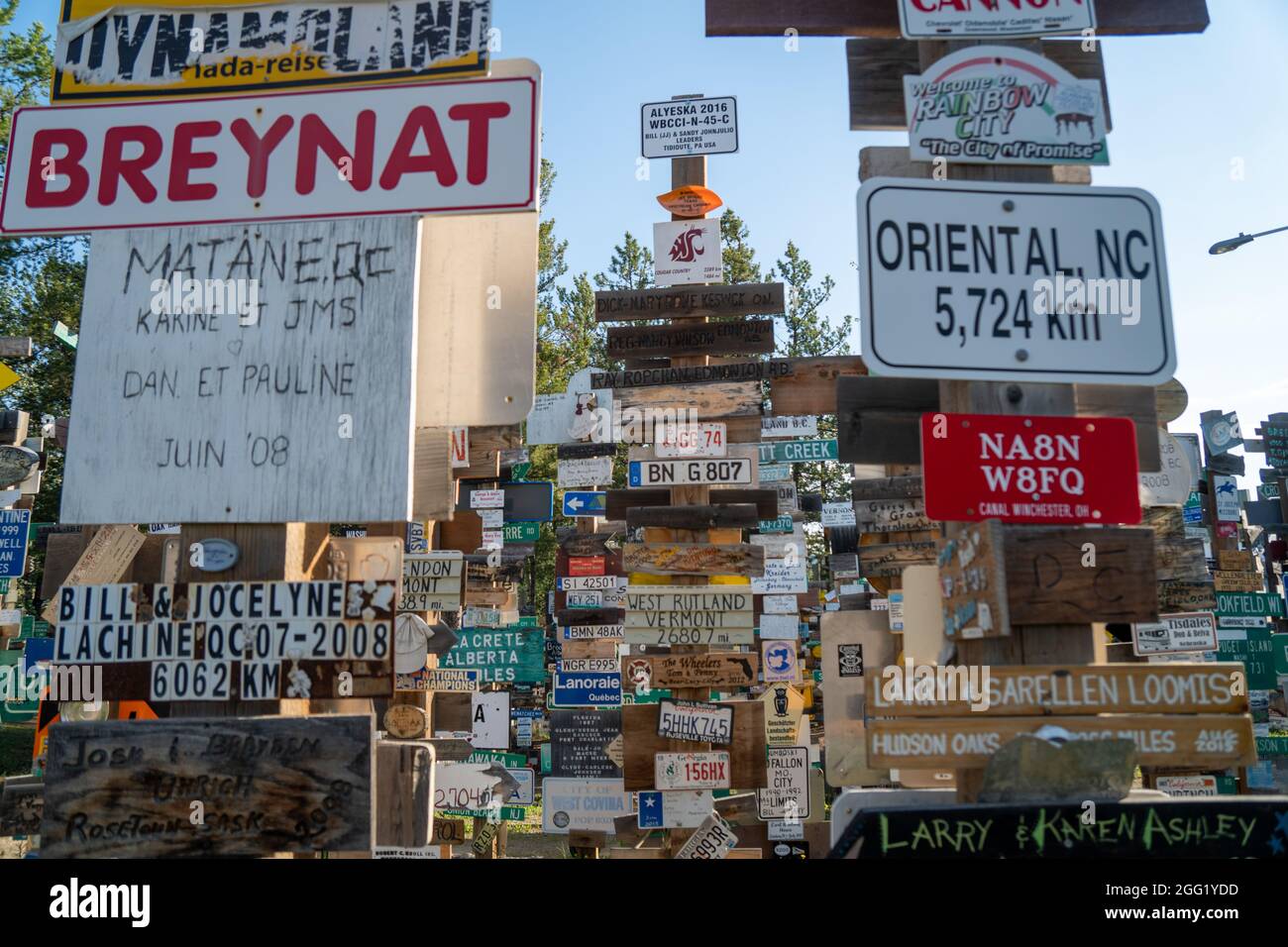 Sign Post Forest in Watson Lake Township, Canada Stock Photo - Alamy