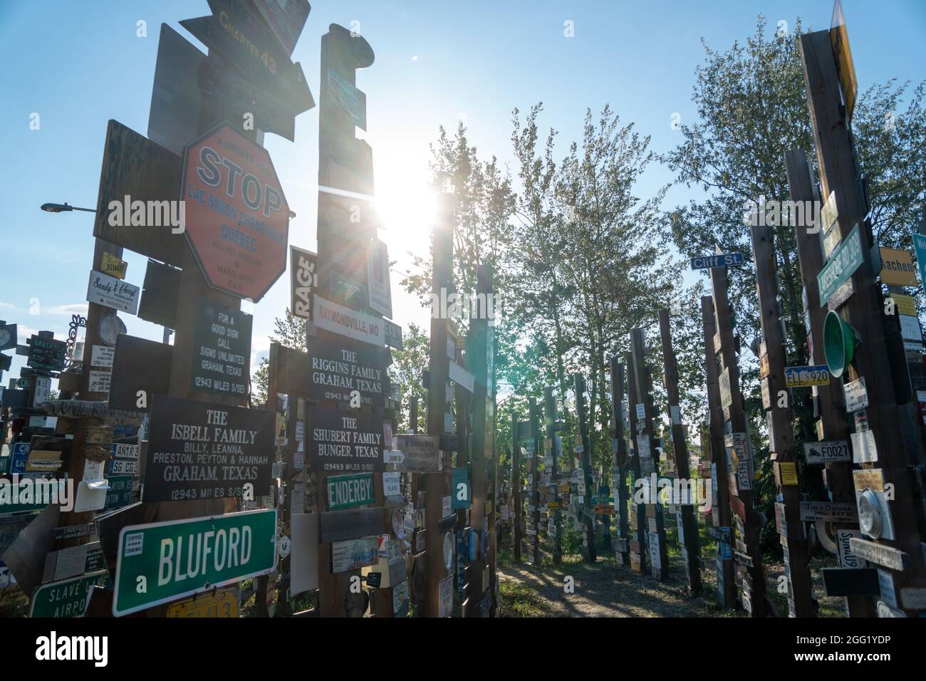 Sign Post Forest in Watson Lake Township, Canada Stock Photo - Alamy