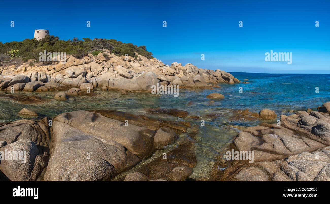 Summer day at Cala Pira, a beautiful bay in the south-east of Sardegna ...