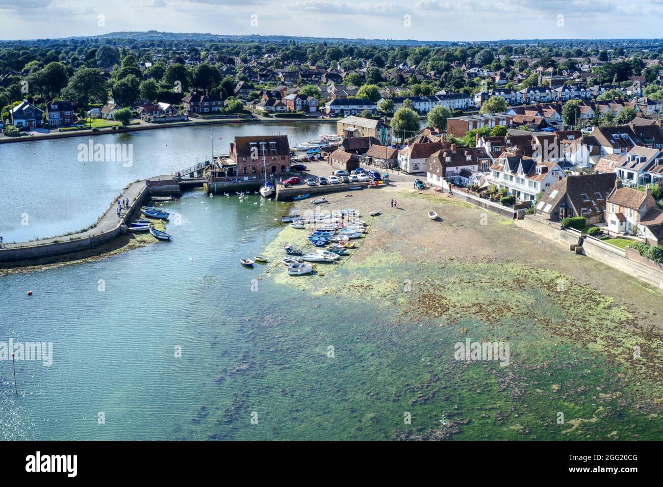 Emsworth Waterfront with small boats anchored in the estuary by the ...