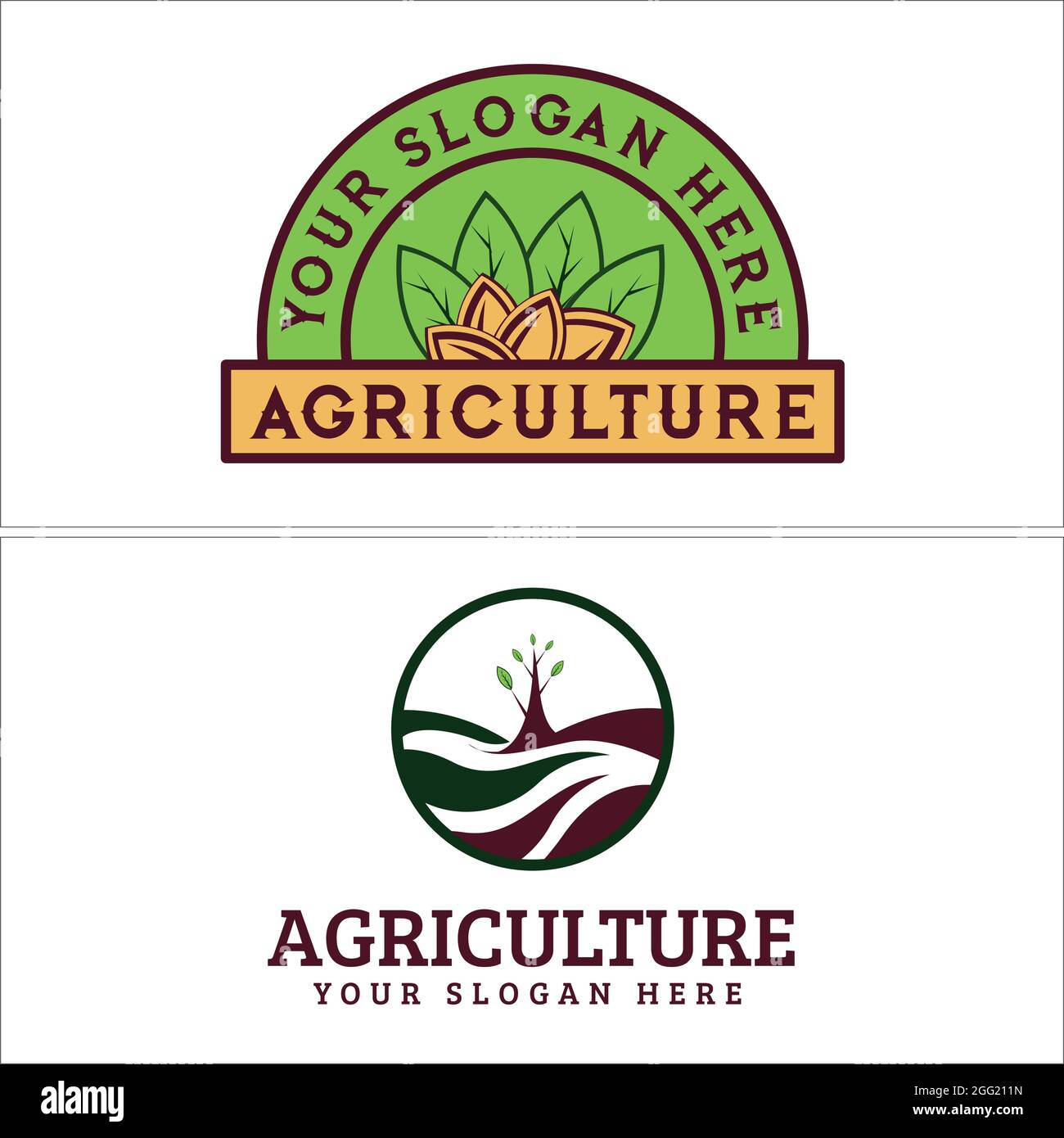 Agriculture with leaves tree plant farm line art vector logo design ...