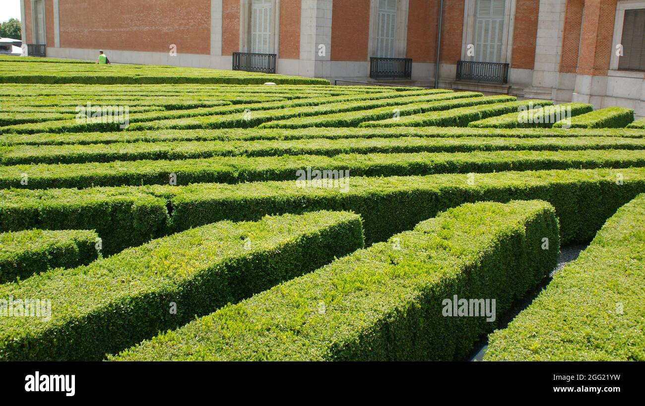 MADRID, SPAIN - Aug 19, 2010: A traditional garden maze in a park in ...
