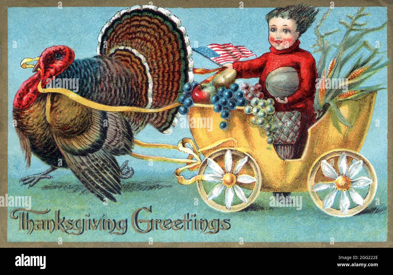 Illustration of a kid with the US flag in a cart being pulled by a ...