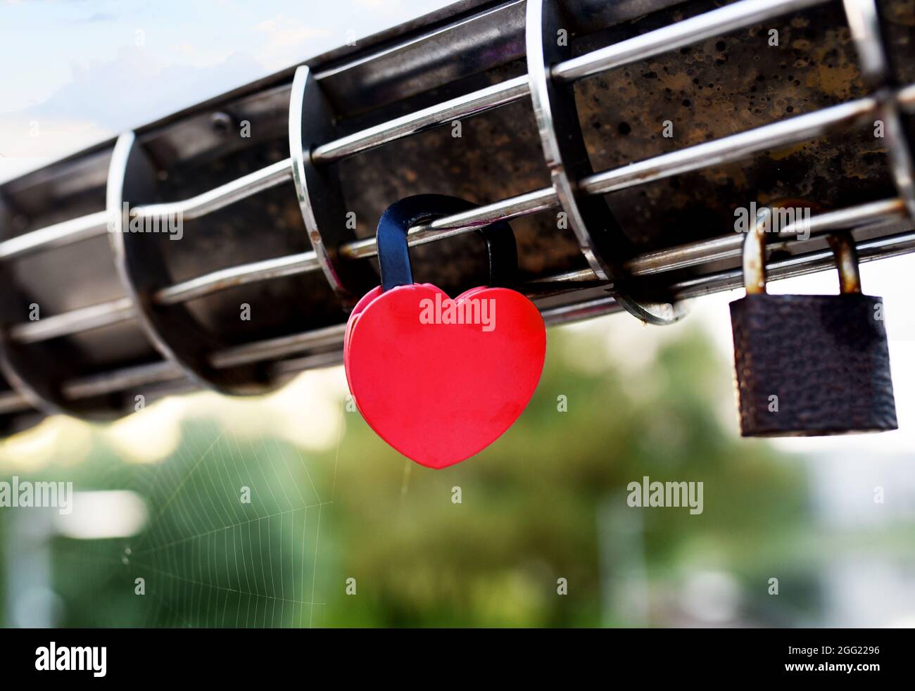 Padlock on Lovers Lock Bridge. Husband and wife during the wedding hung ...