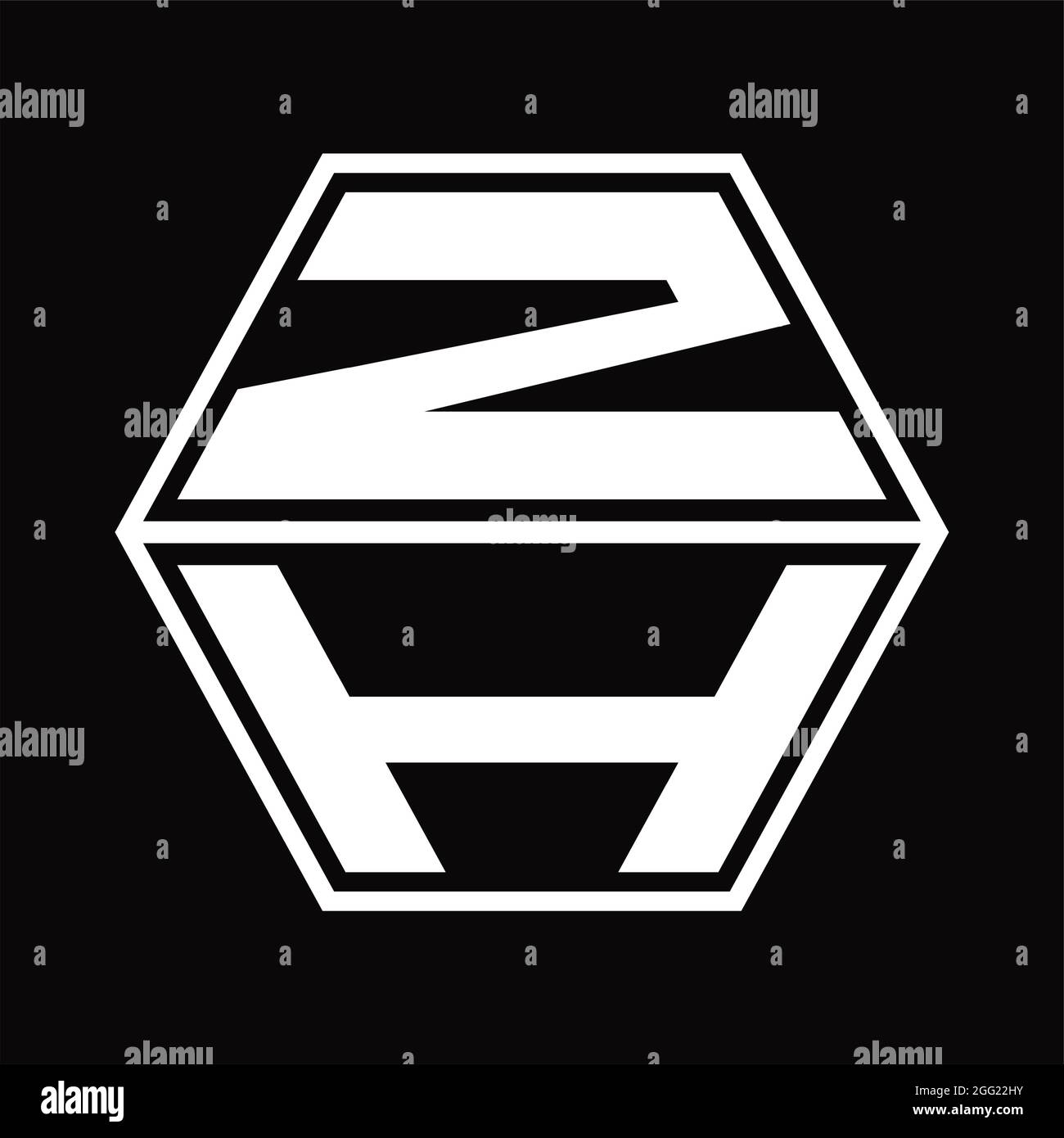 ZH Logo monogram with hexagon shape up and down blackground design ...