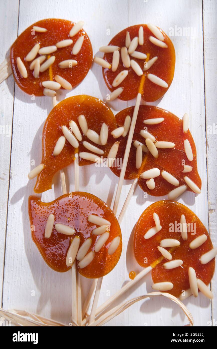 Crunchy sweet made of sugar and dried fruit Stock Photo - Alamy
