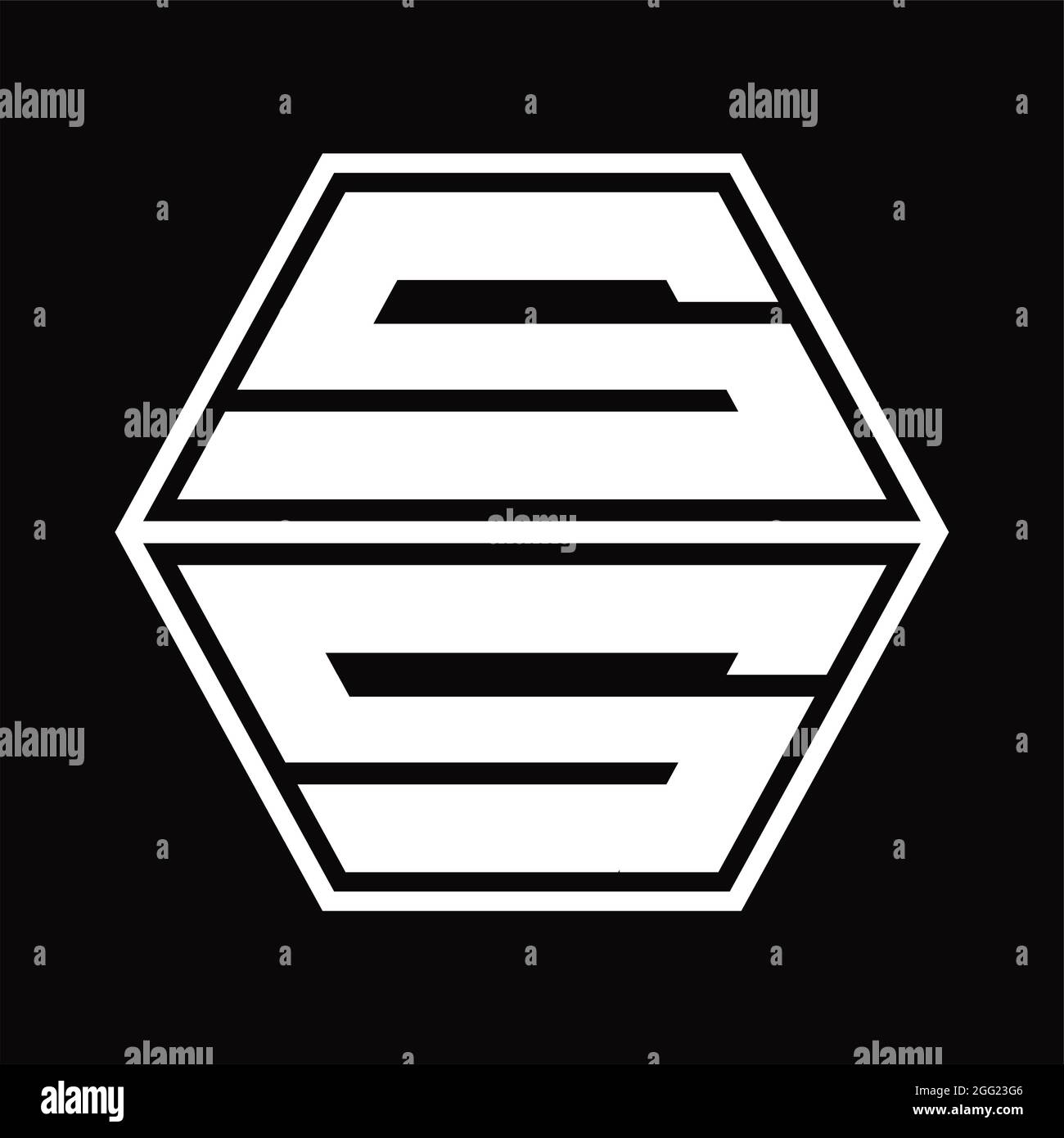 SS Logo monogram with hexagon shape up and down blackground design ...