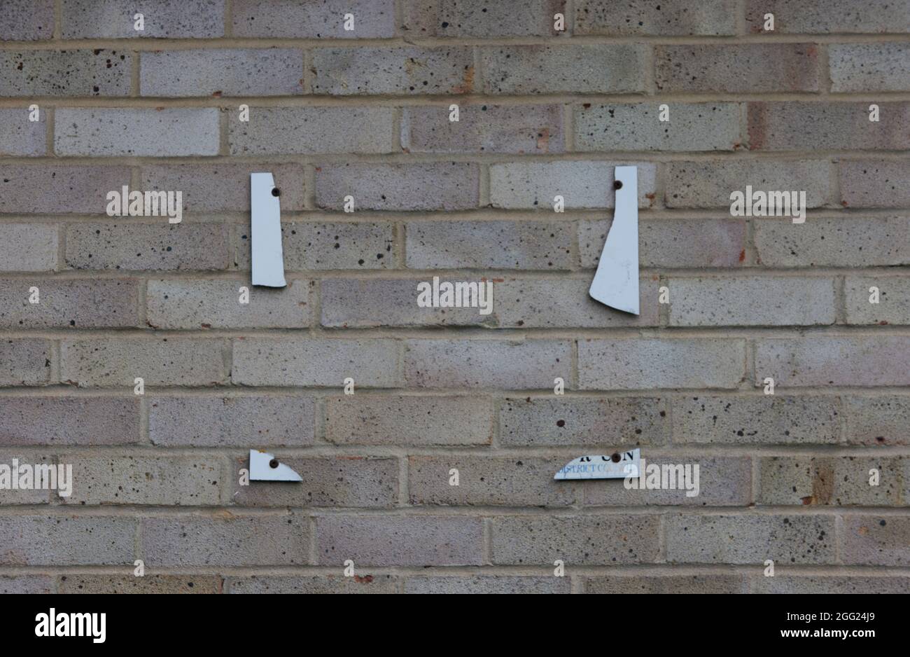 A broken signe board seen against the wall of a house Stock Photo - Alamy
