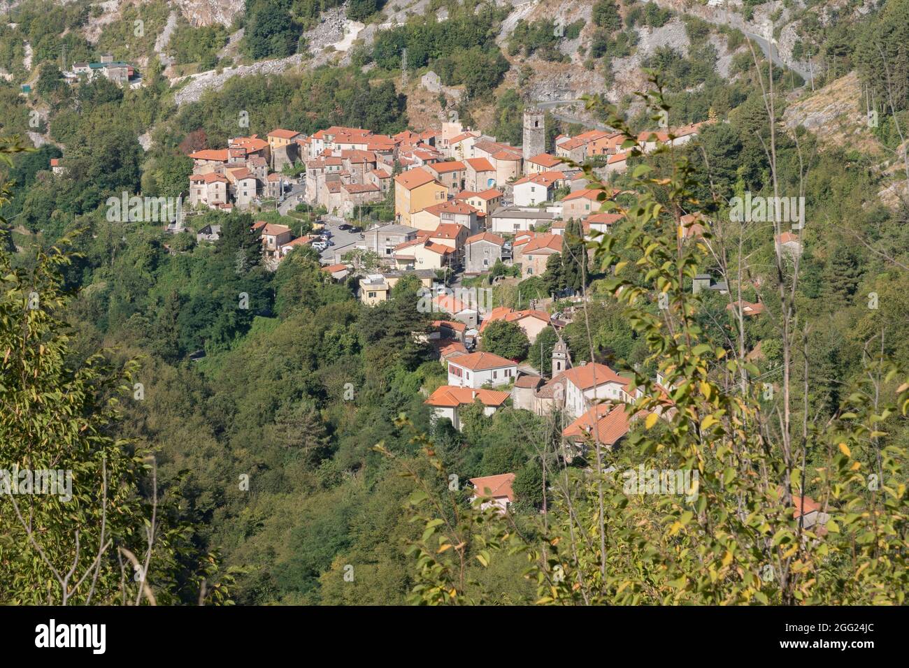 Top view of Colonnata, a town in Tuscany famous throughout the world ...