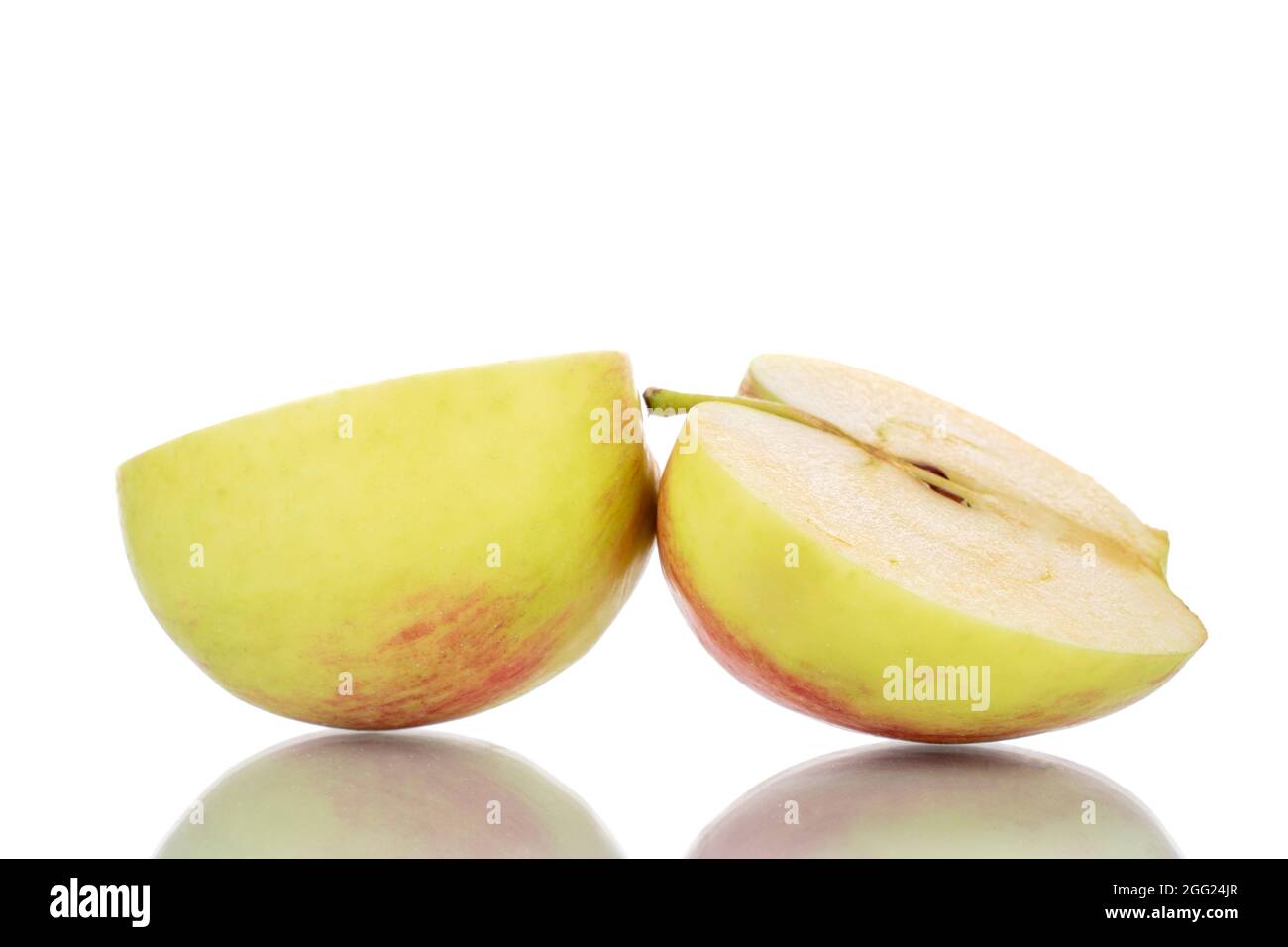Two halves of a juicy apple, close-up, isolated on white Stock Photo ...