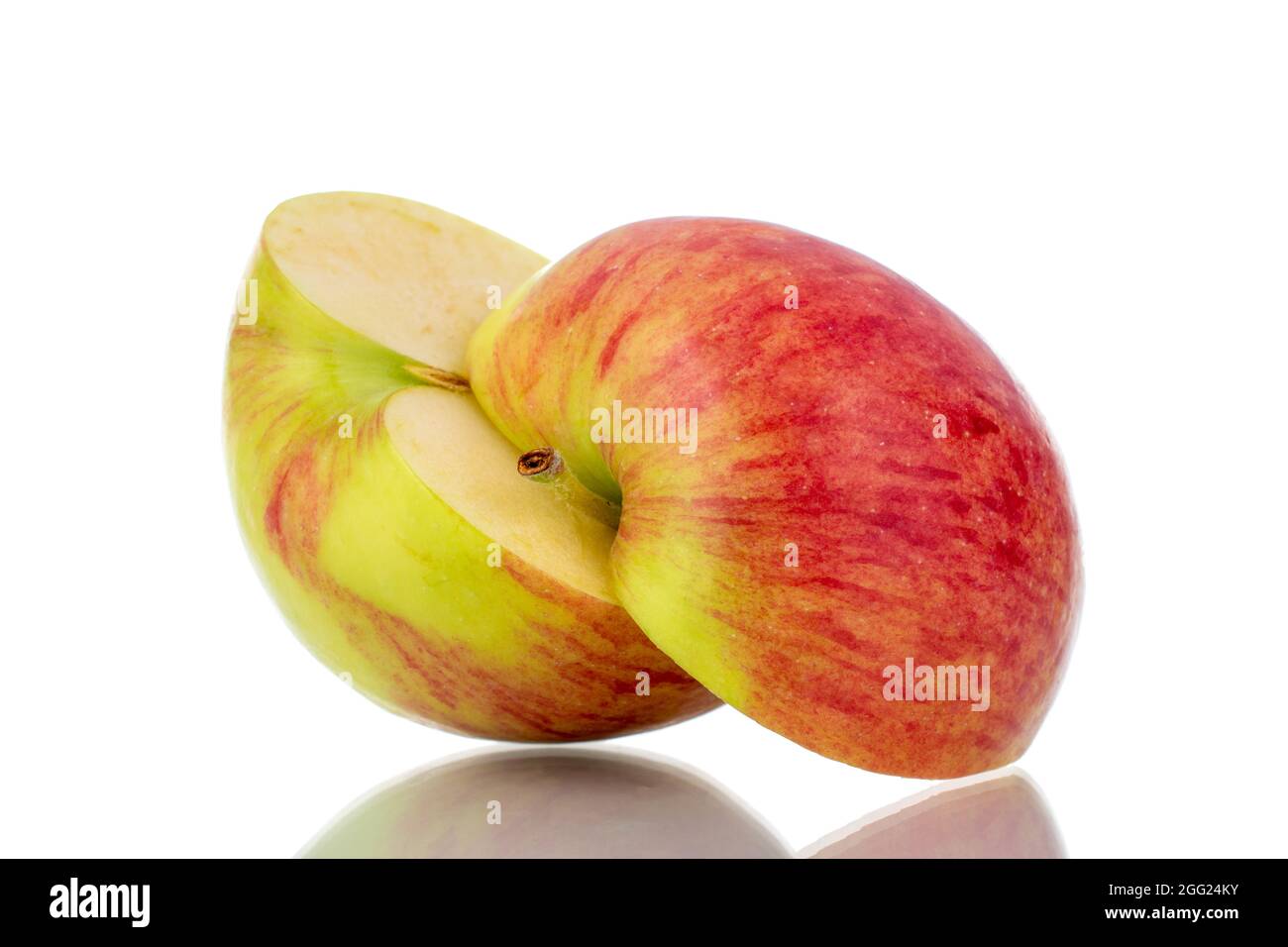 Two halves of a juicy apple, close-up, isolated on white Stock Photo ...