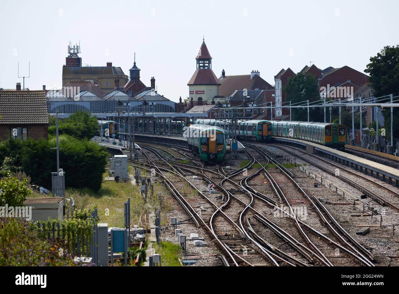 Bognor Regis railway station with tracks and trains during the day in ...