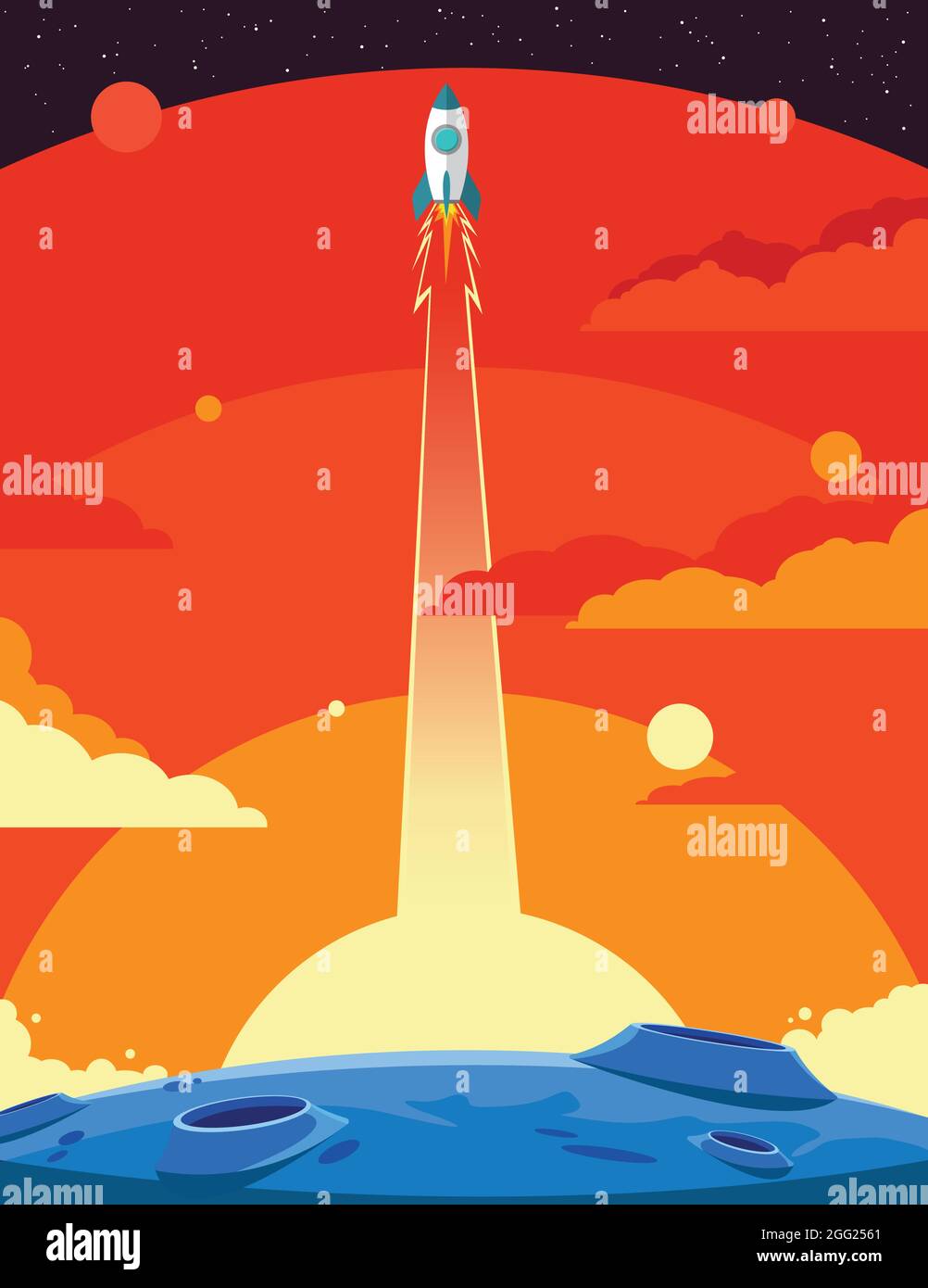 Abstract vector illustration of rocket launching from the surface of ...