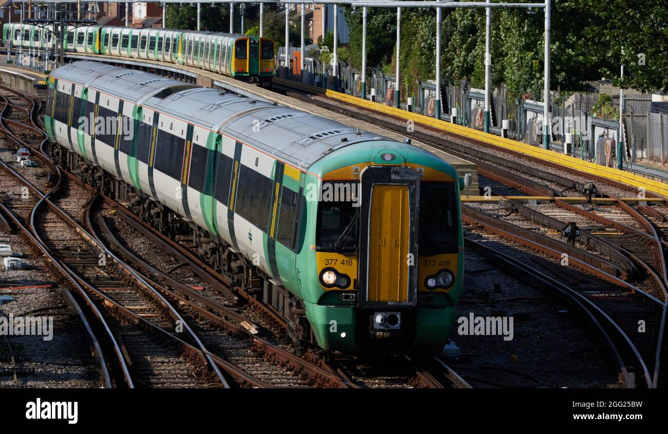 Train seen driving at Bognor Regis train station Stock Photo - Alamy