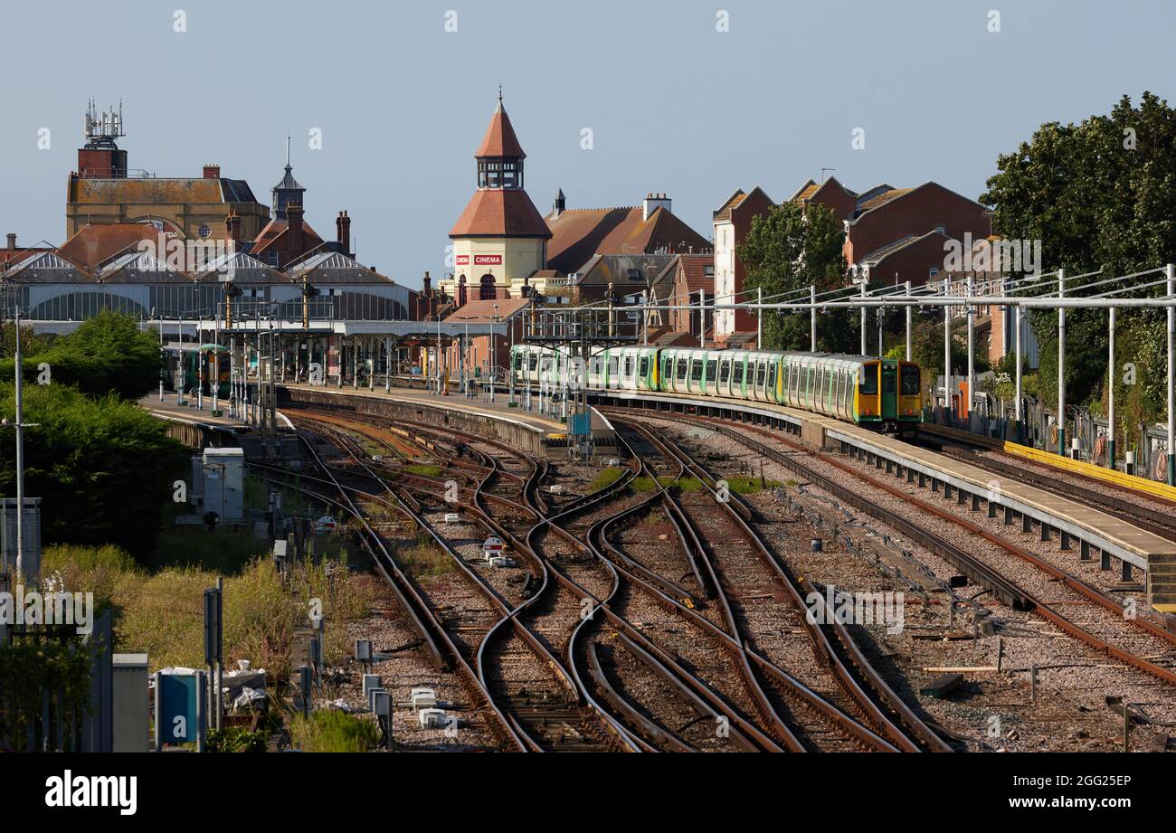 Bognor Regis railway station with tracks and trains during the day in ...