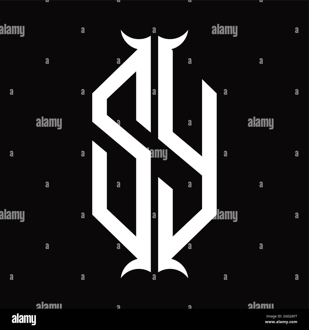 SY Logo monogram with horn shape isolated black and white design ...