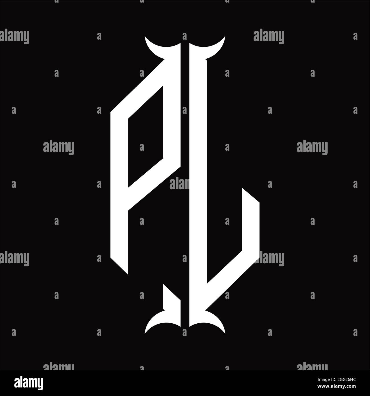 PL Logo monogram with horn shape isolated black and white design ...