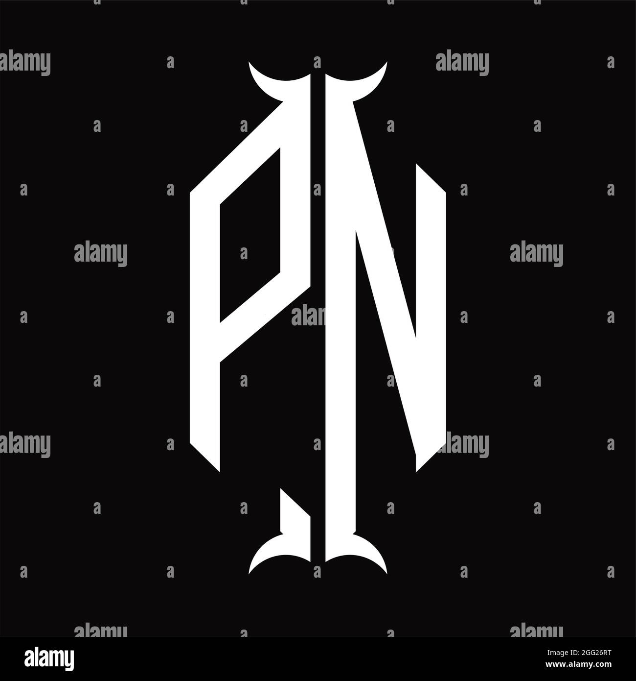 PN Logo monogram with horn shape isolated black and white design ...