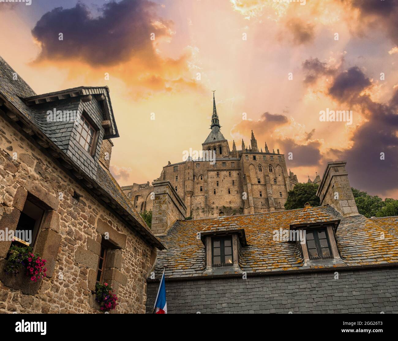 Mont Saint-Michel in the Manche department, France at sunset Stock ...
