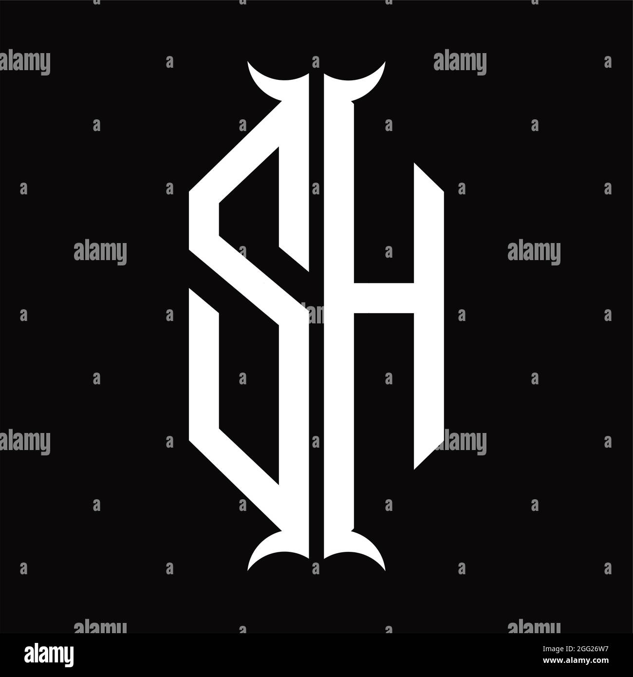SH Logo monogram with horn shape isolated black and white design ...