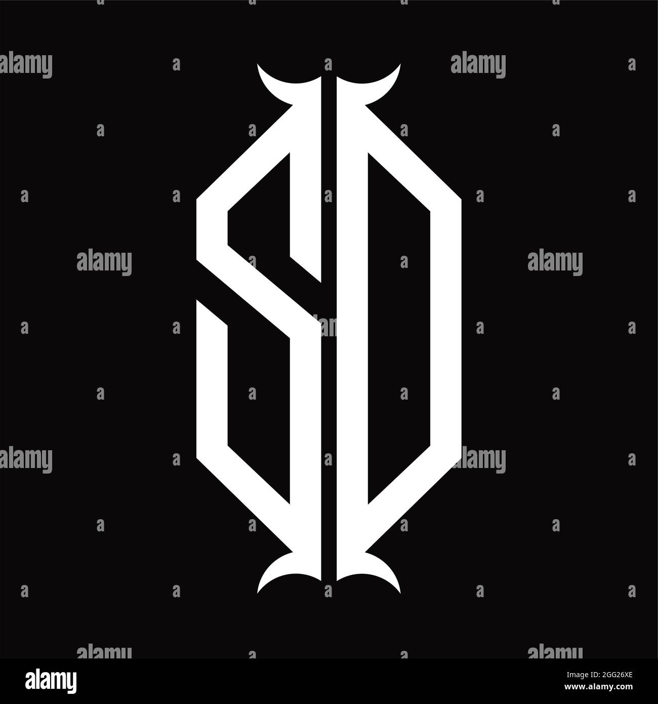 SD Logo monogram with horn shape isolated black and white design ...