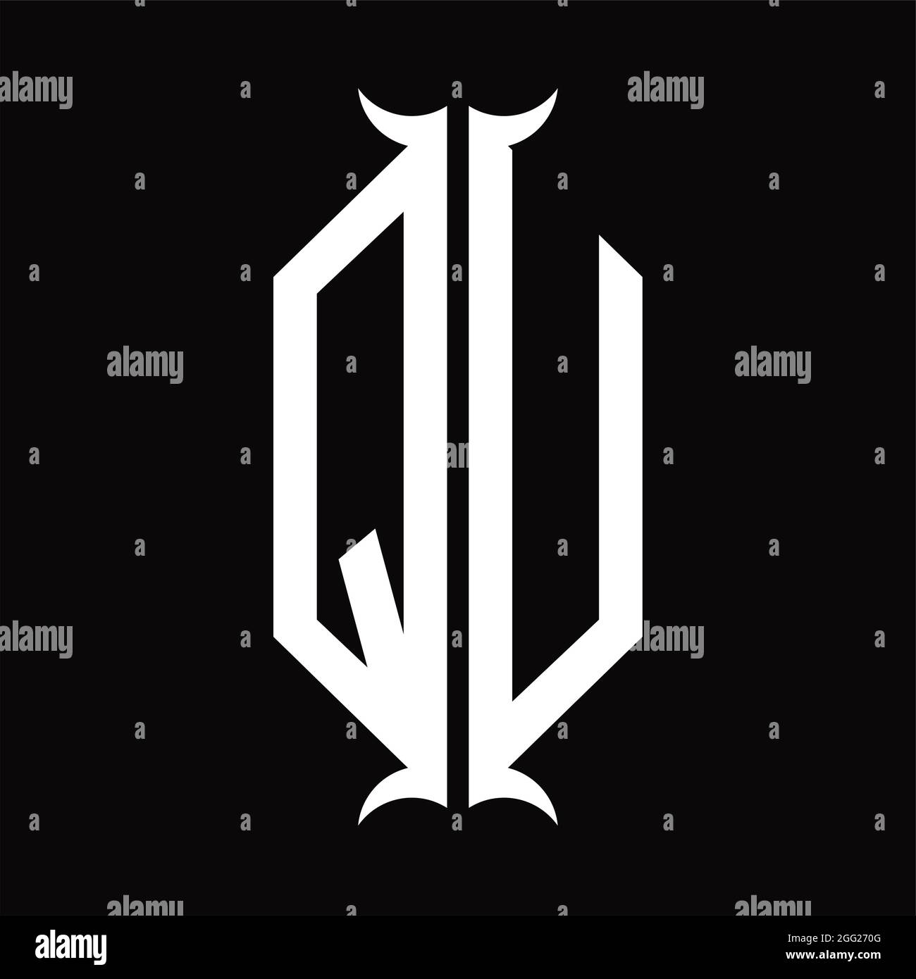 QU Logo monogram with horn shape isolated black and white design ...