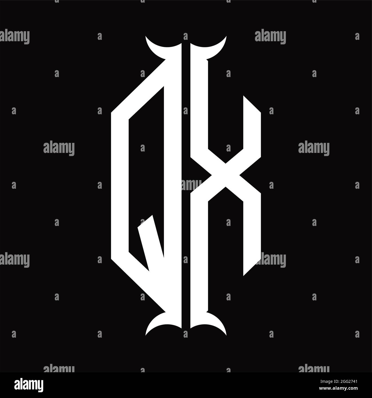 QX Logo monogram with horn shape isolated black and white design ...