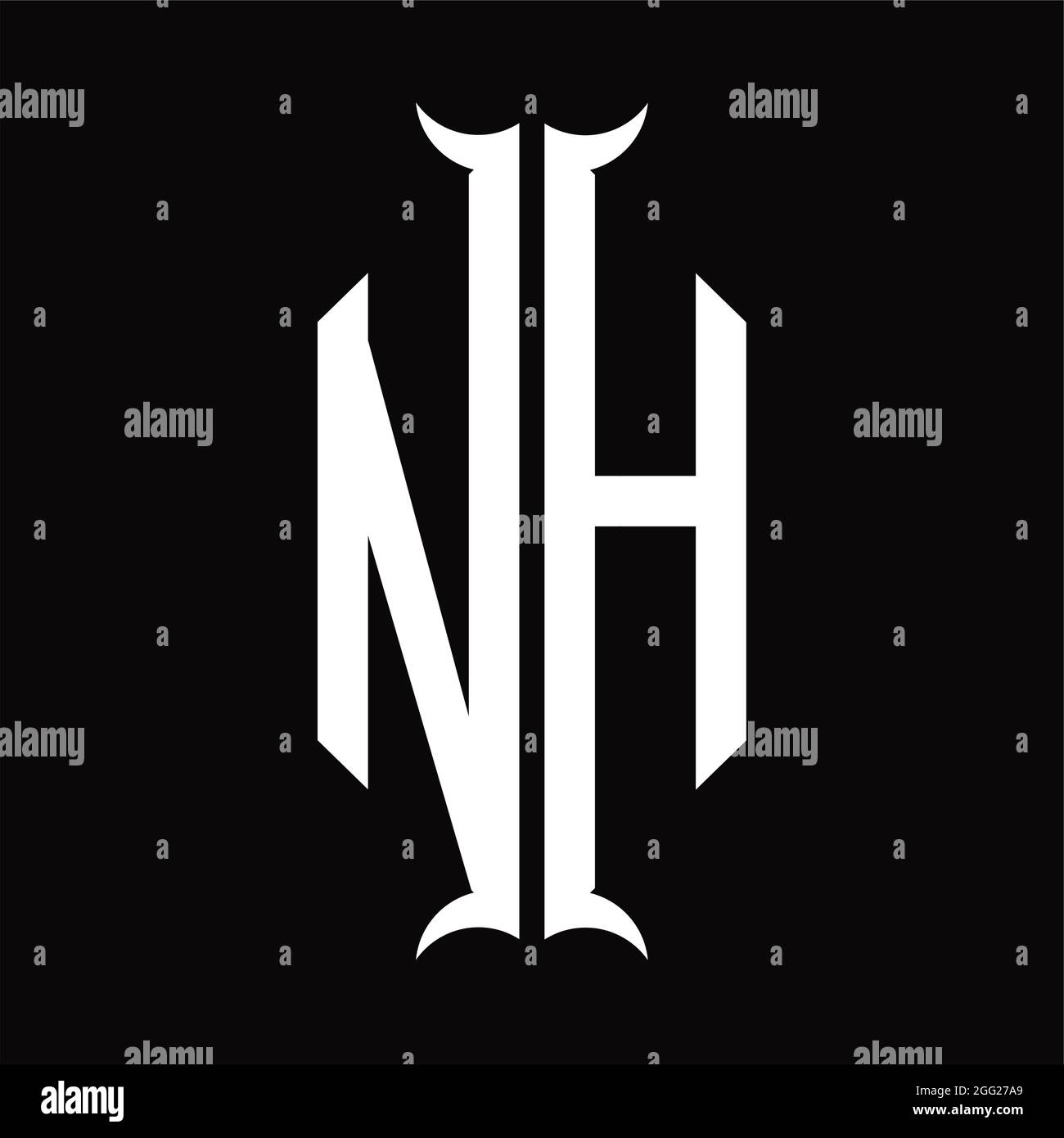 NH Logo monogram with horn shape isolated black and white design ...