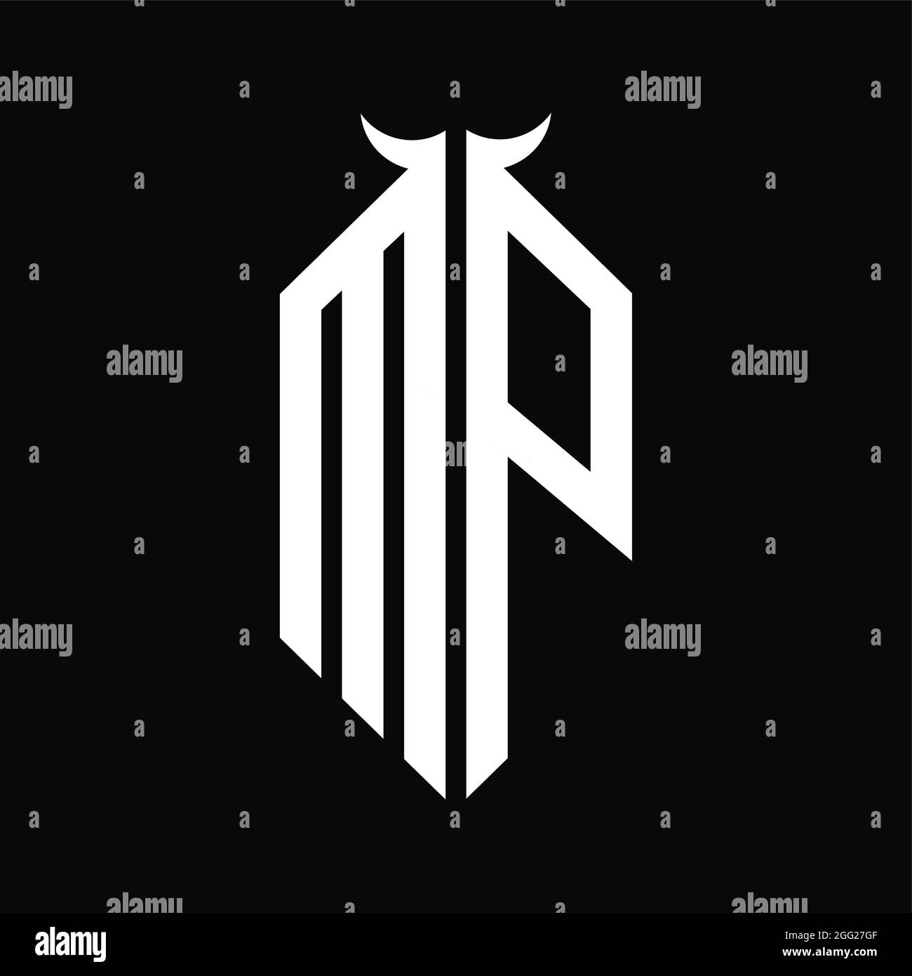MP Logo monogram with horn shape isolated black and white design ...
