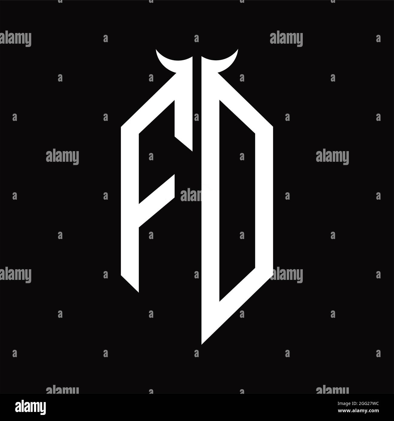 FD Logo monogram with horn shape isolated black and white design ...