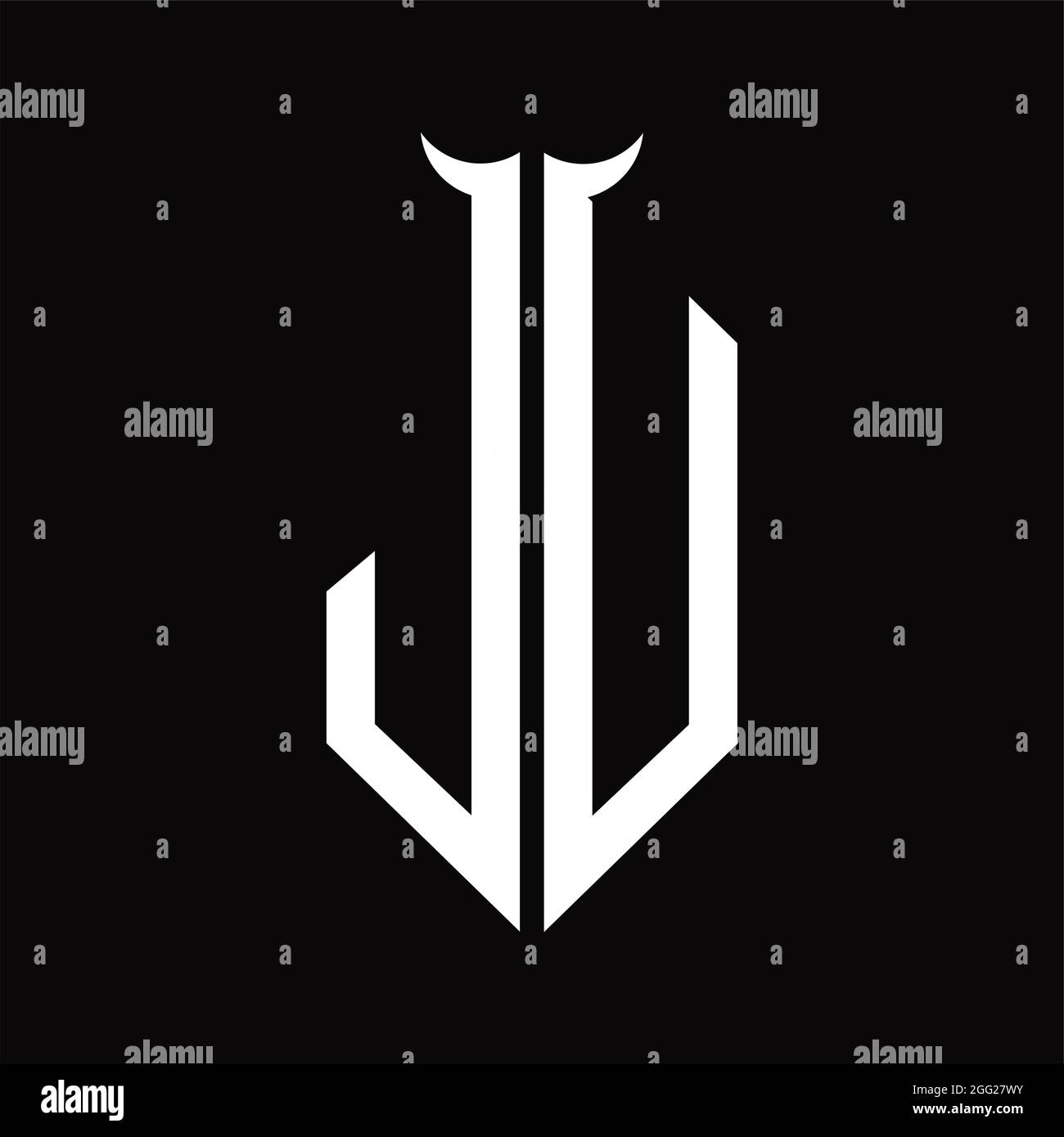 JU Logo monogram with horn shape isolated black and white design ...