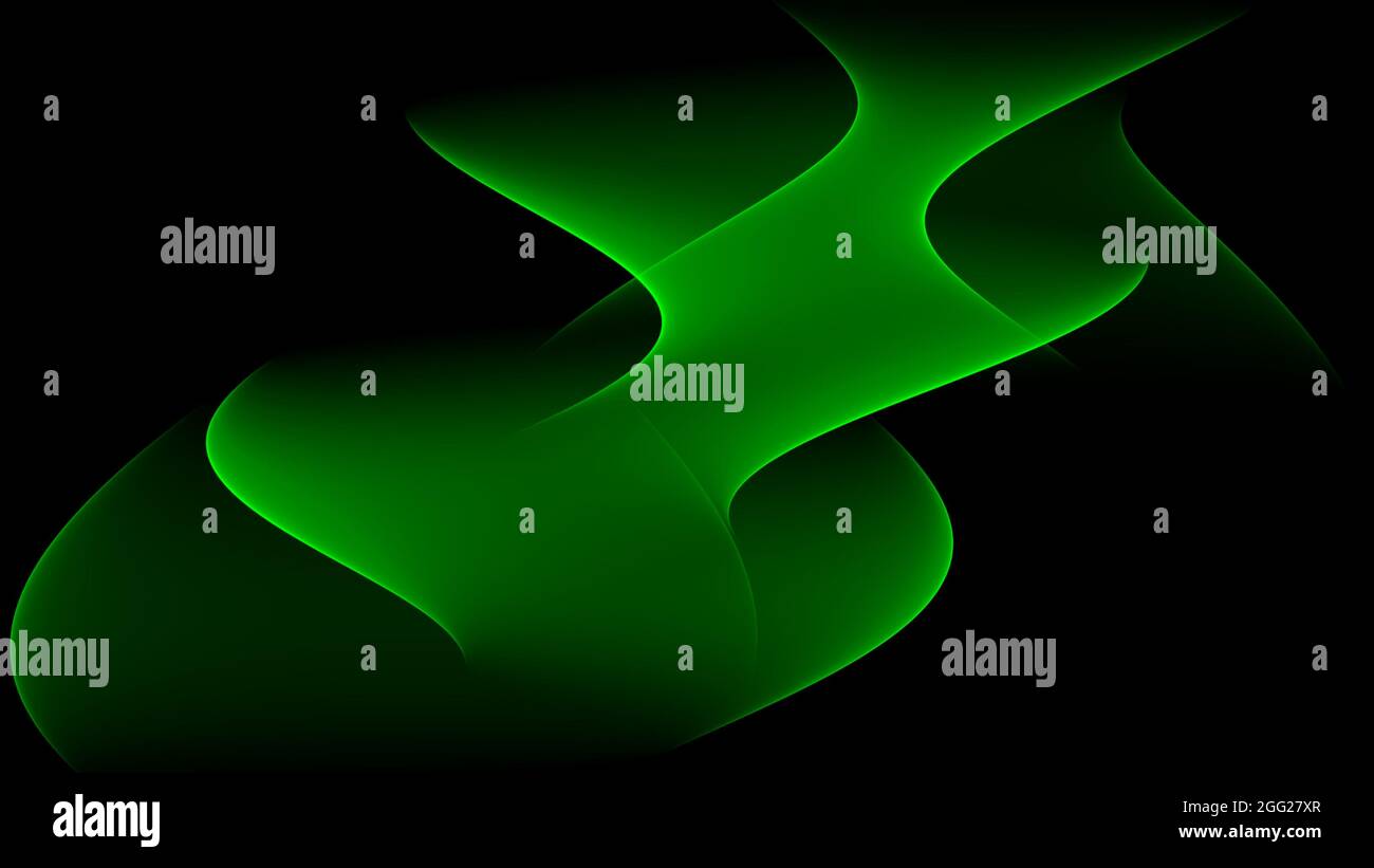 Abstract background 4k green light dark black neon waves and lines ...