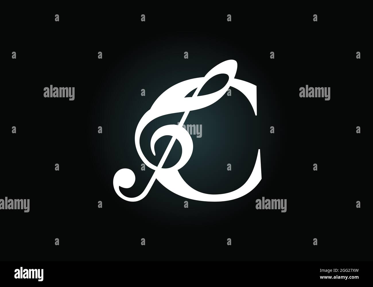 Initial C monogram alphabet with a musical note. Symphony or melody ...