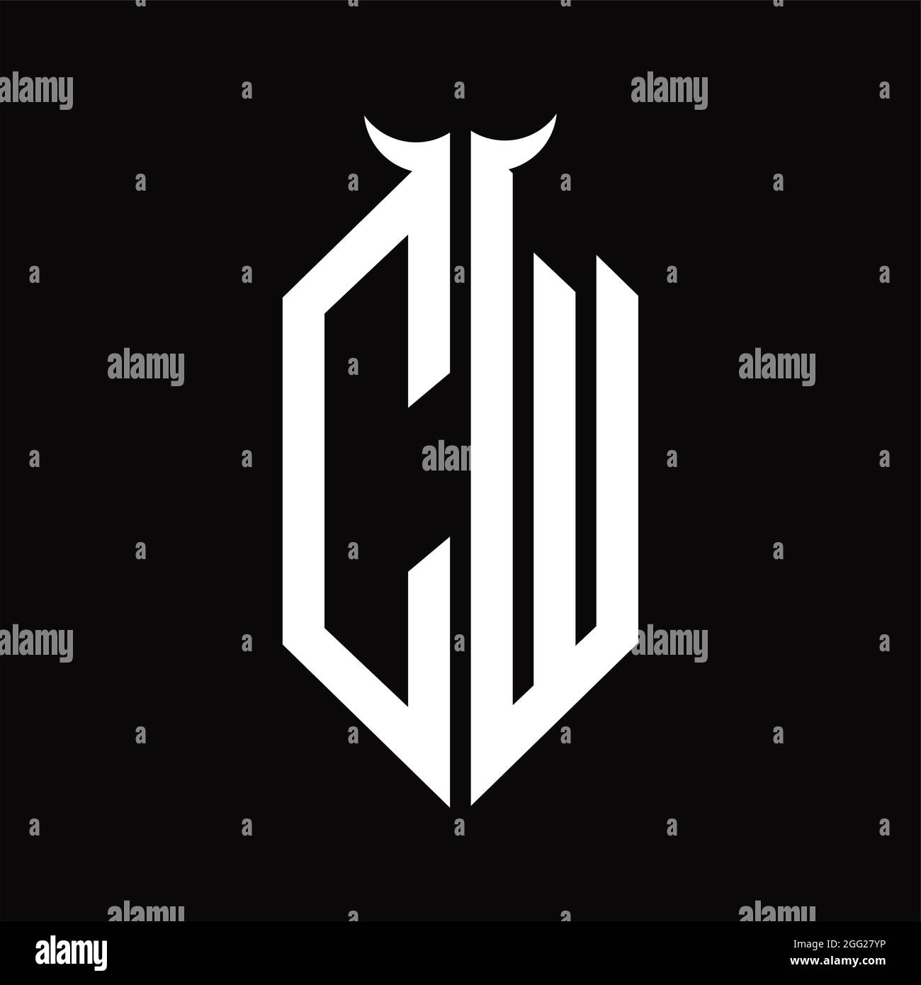 CW Logo monogram with horn shape isolated black and white design ...