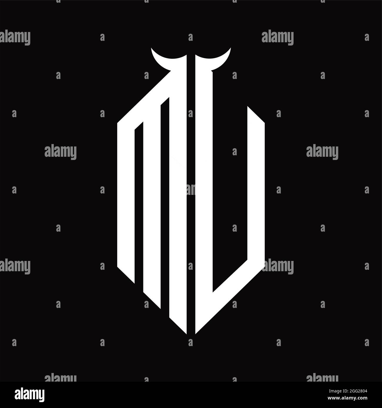 MU Logo monogram with horn shape isolated black and white design ...