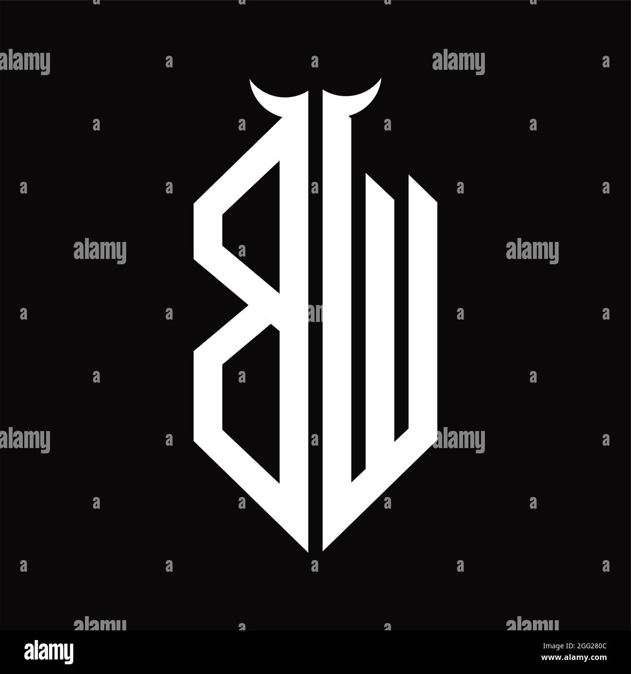 BW Logo monogram with horn shape isolated black and white design ...