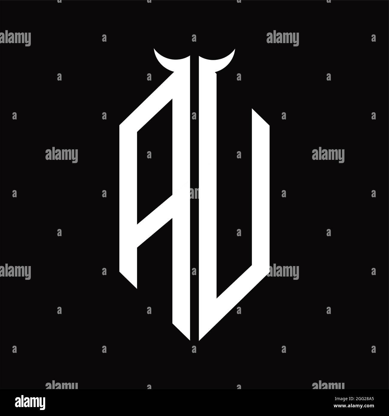 AU Logo monogram with horn shape isolated black and white design ...