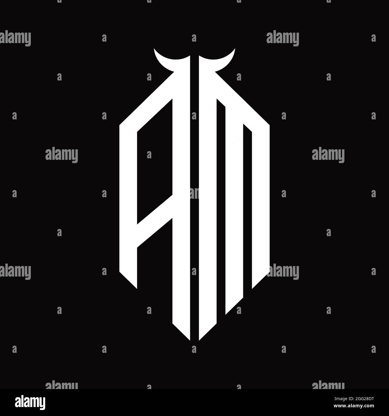 AM Logo monogram with horn shape isolated black and white design ...